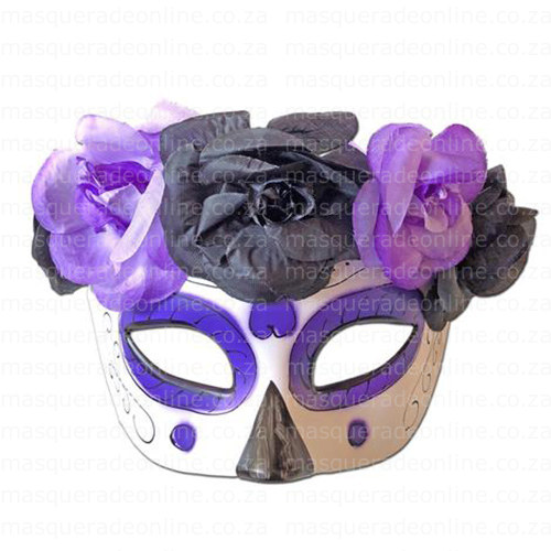 Black and Purple Flower Day of the Dead Mask – Masquerade Costume Hire