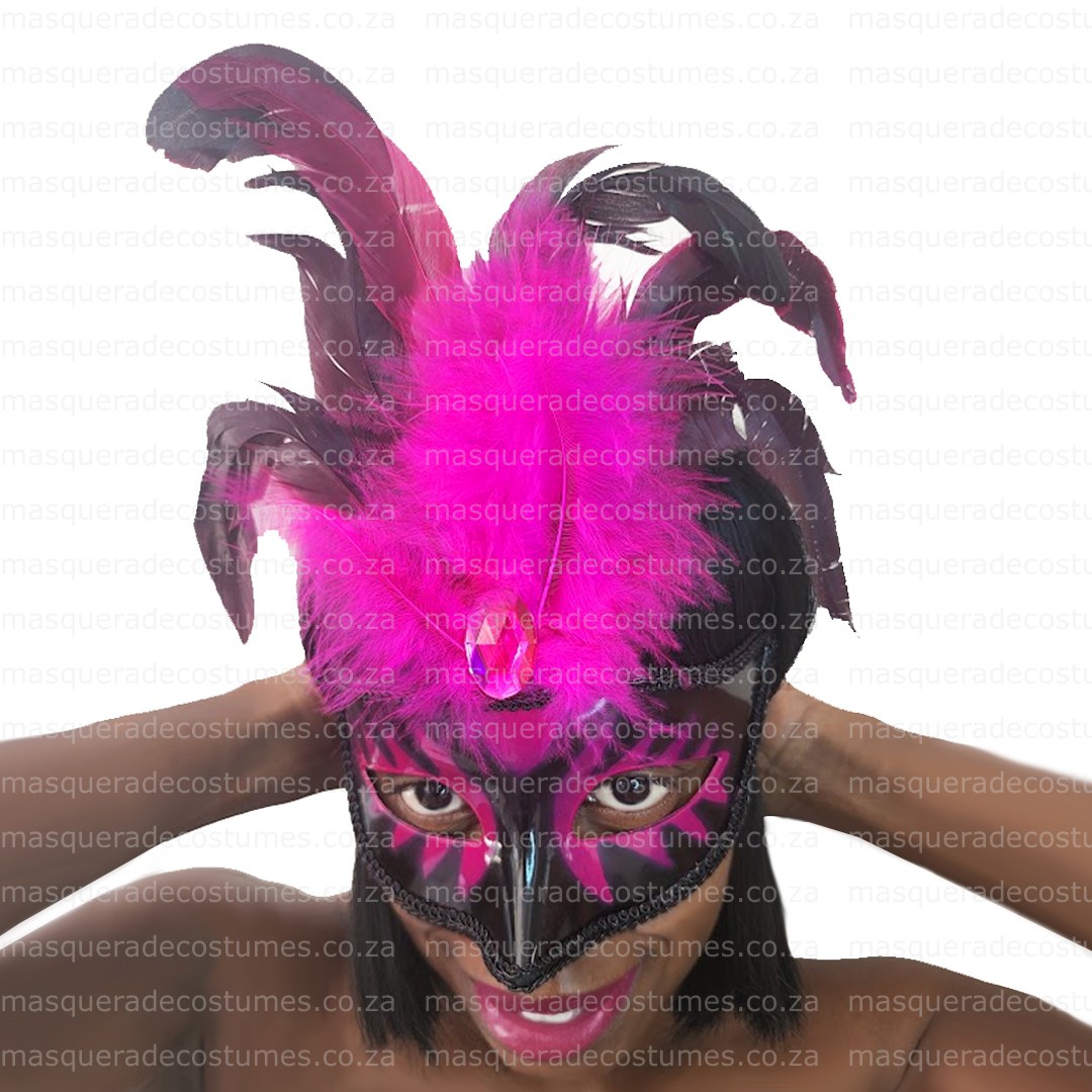 Masquerade Feathered Mask, Pink and Black with Gemstone – Masquerade ...