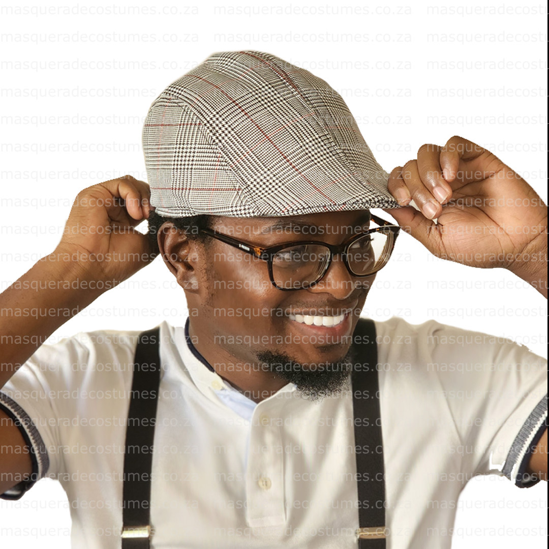 Peaky Blinders Checked Flat Cap – White – Masquerade Costume Hire