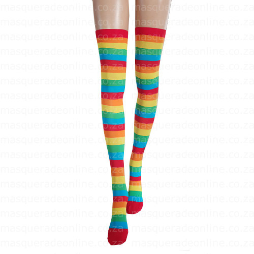 Rainbow Stripe Thigh High Stockings – Masquerade Costume Hire
