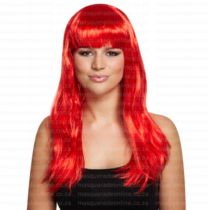 Red Long Wig with Bangs – Masquerade Costume Hire