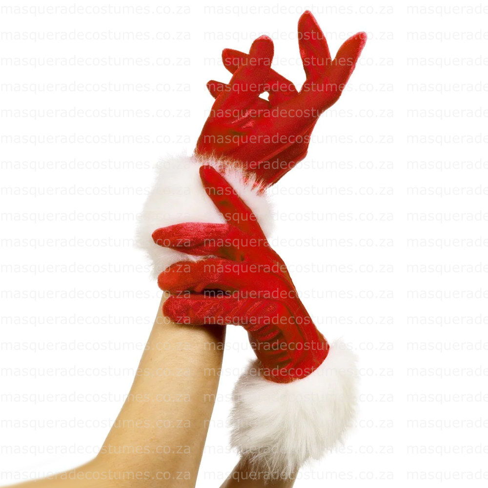 Santa Gloves, Red With White Trim – Masquerade Costume Hire