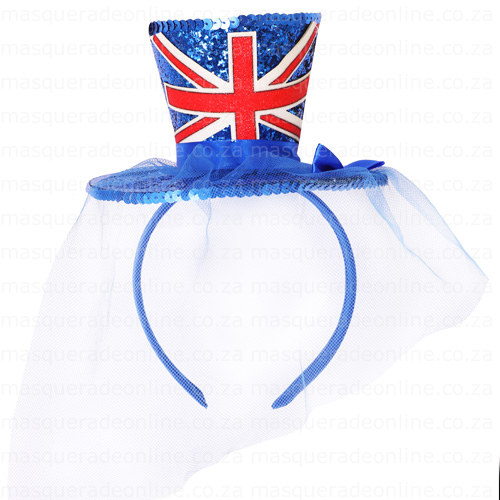 Union Jack Mini Glitter Fascinator Hat – Masquerade Costume Hire