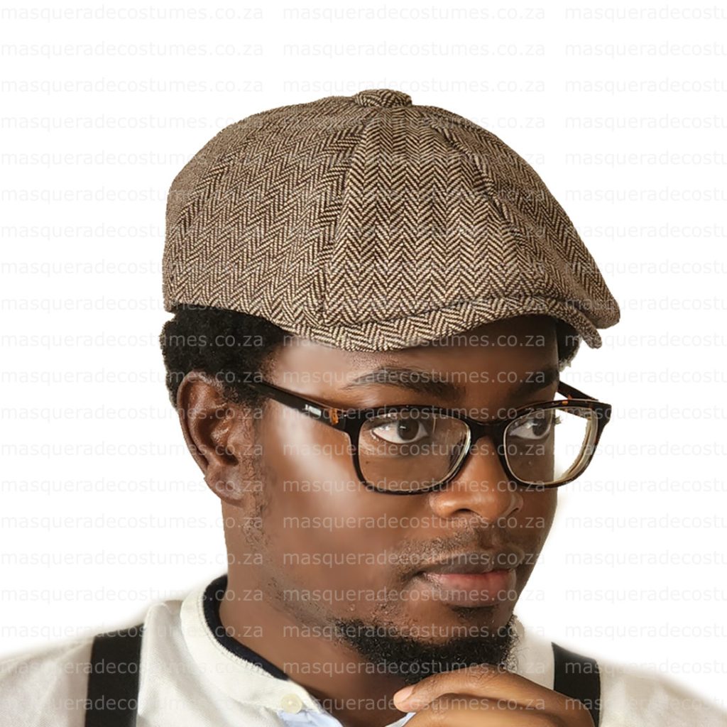 Peaky Blinders Herringbone Newsboy Cap – Brown – Masquerade Costume Hire