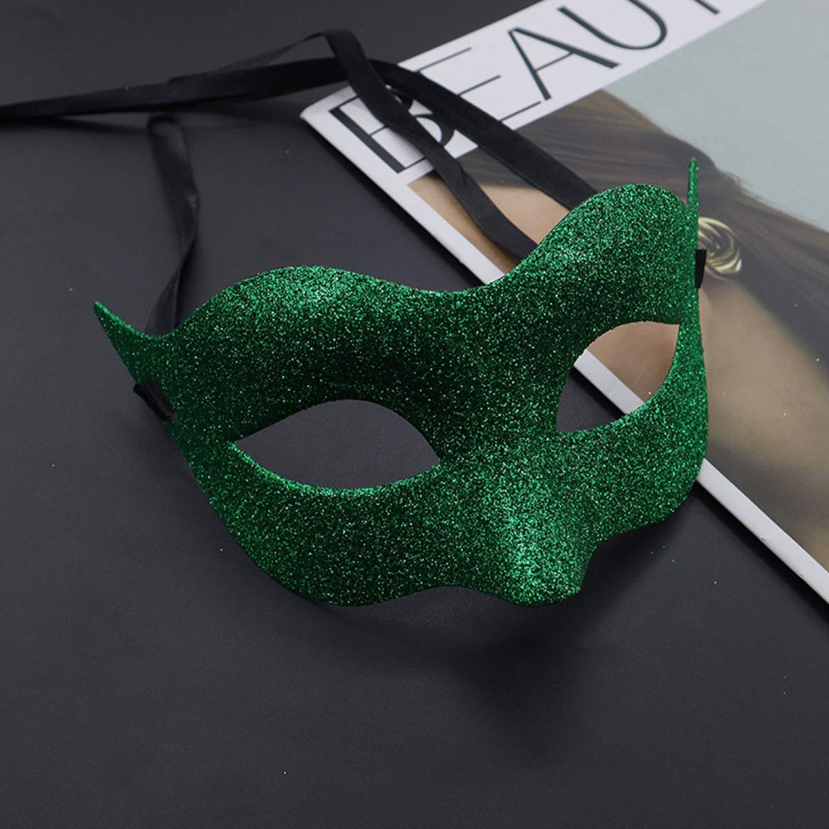 Glitter Masquerade Eyemask – Green – Masquerade Costume Hire