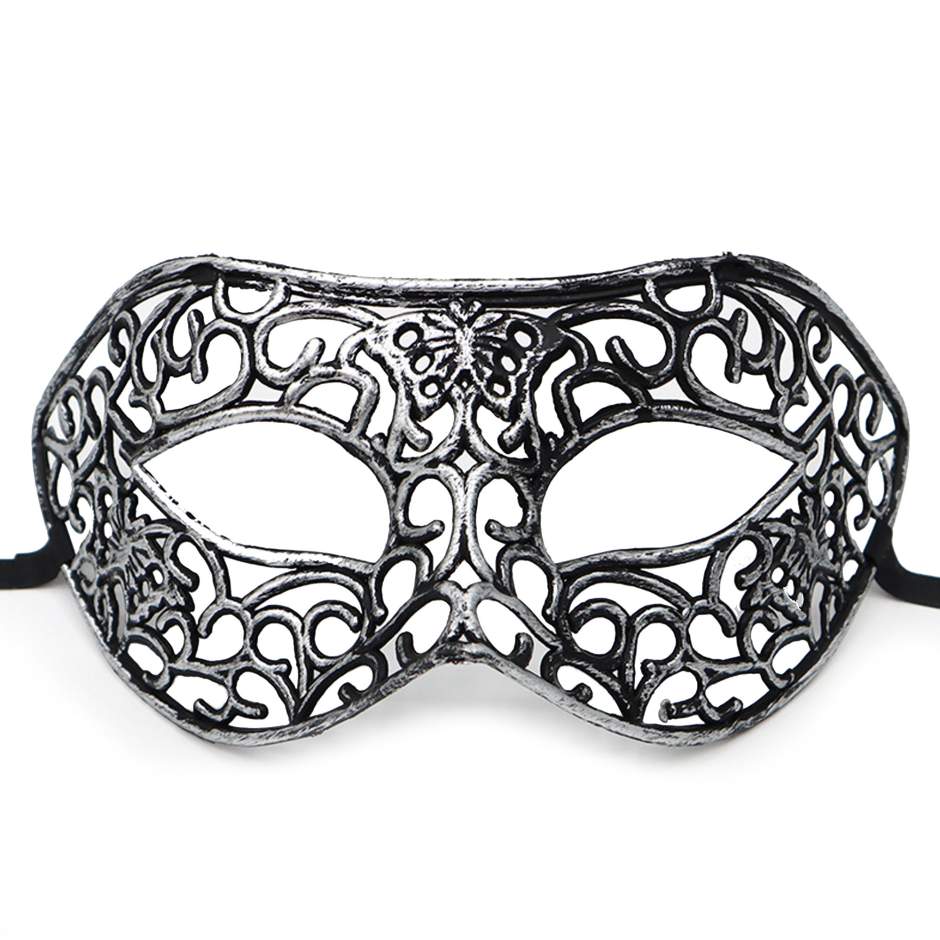 Cut-Out Antique Style Masquerade Mask – Silver – Masquerade Costume Hire