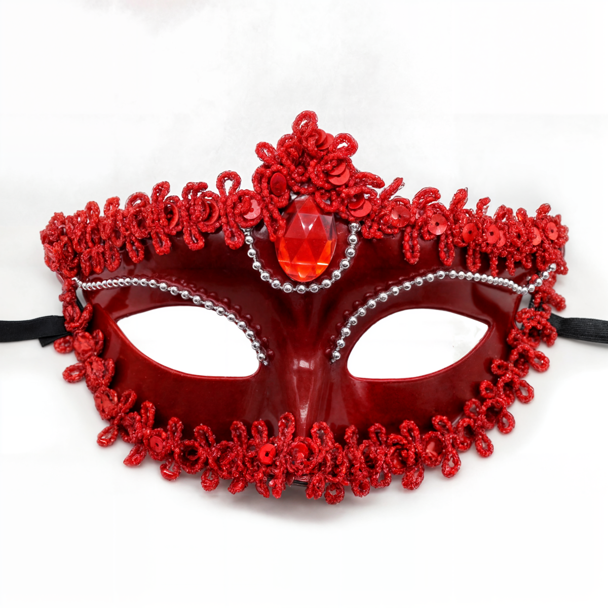 Chrome Masquerade Eye Mask – Red – Masquerade Costume Hire