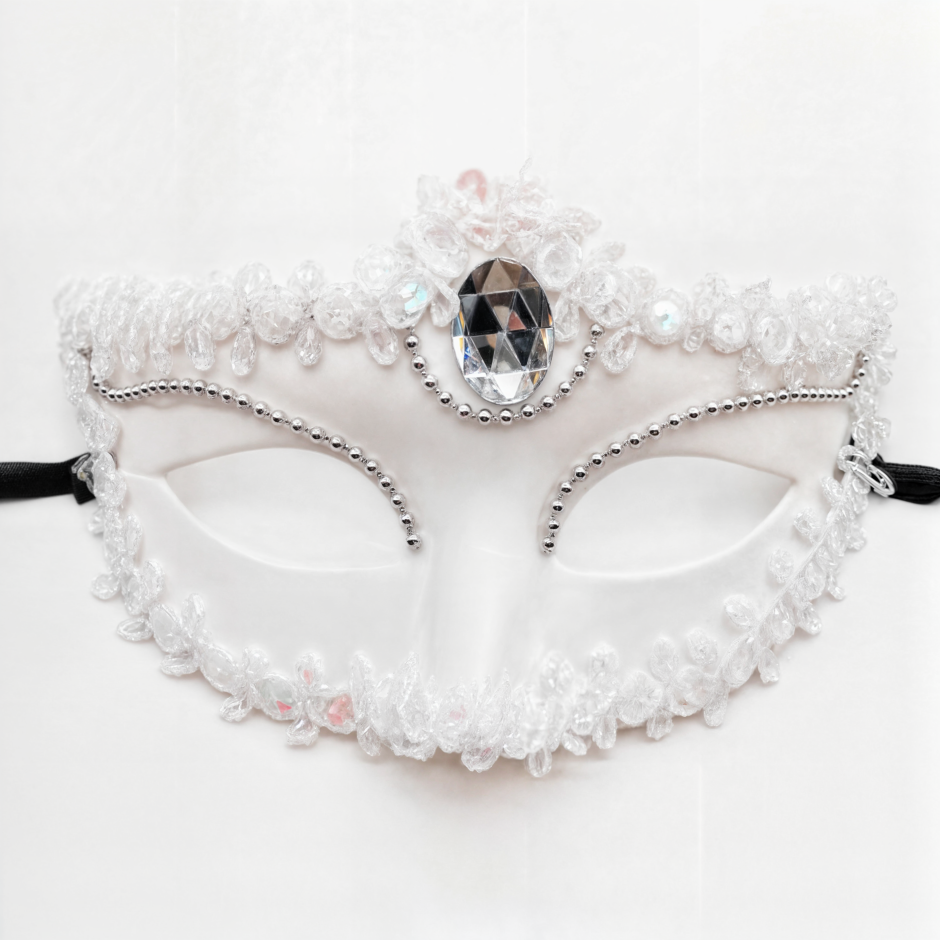 Chrome Masquerade Eye Mask – White – Masquerade Costume Hire