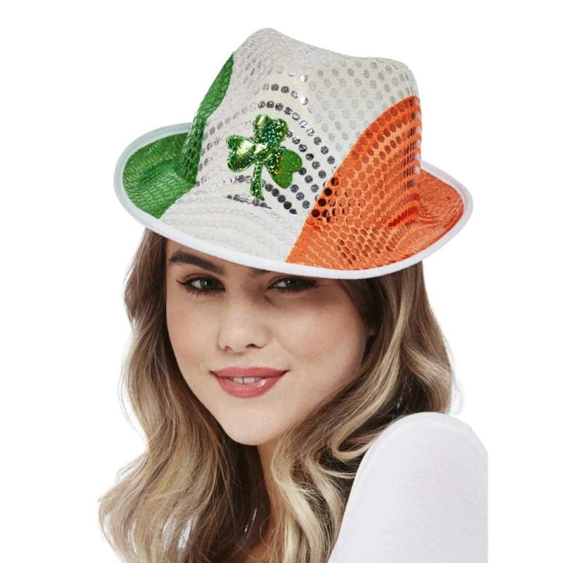 Paddy’s Day Irish Flag Sequin Trilby Hat – Masquerade Costume Hire
