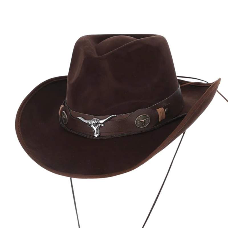 Mock Leather Western Cowboy Hat, Brown – Masquerade Costume Hire