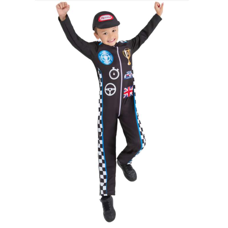 Racing Driver Costume, with Jumpsuit & Cap – Masquerade Costume Hire