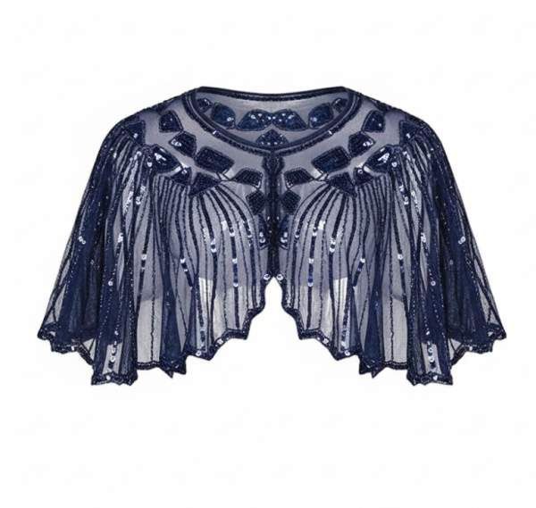 Navy Beaded Gatsby Cape – Masquerade Costume Hire