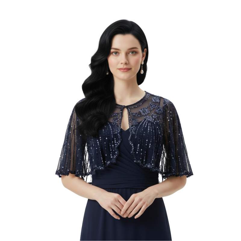 Navy Beaded Gatsby Cape – Masquerade Costume Hire