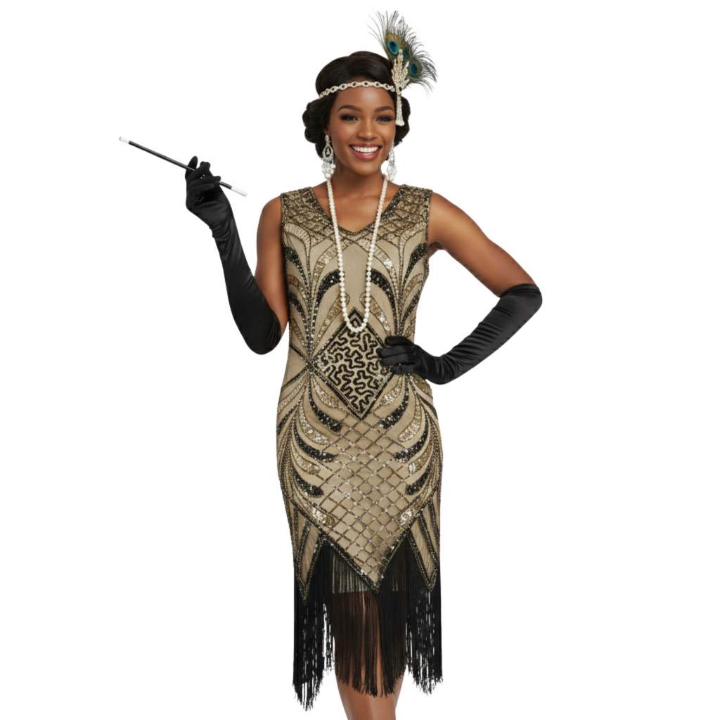 Glam Gatsby Dress – Gold – Masquerade Costume Hire